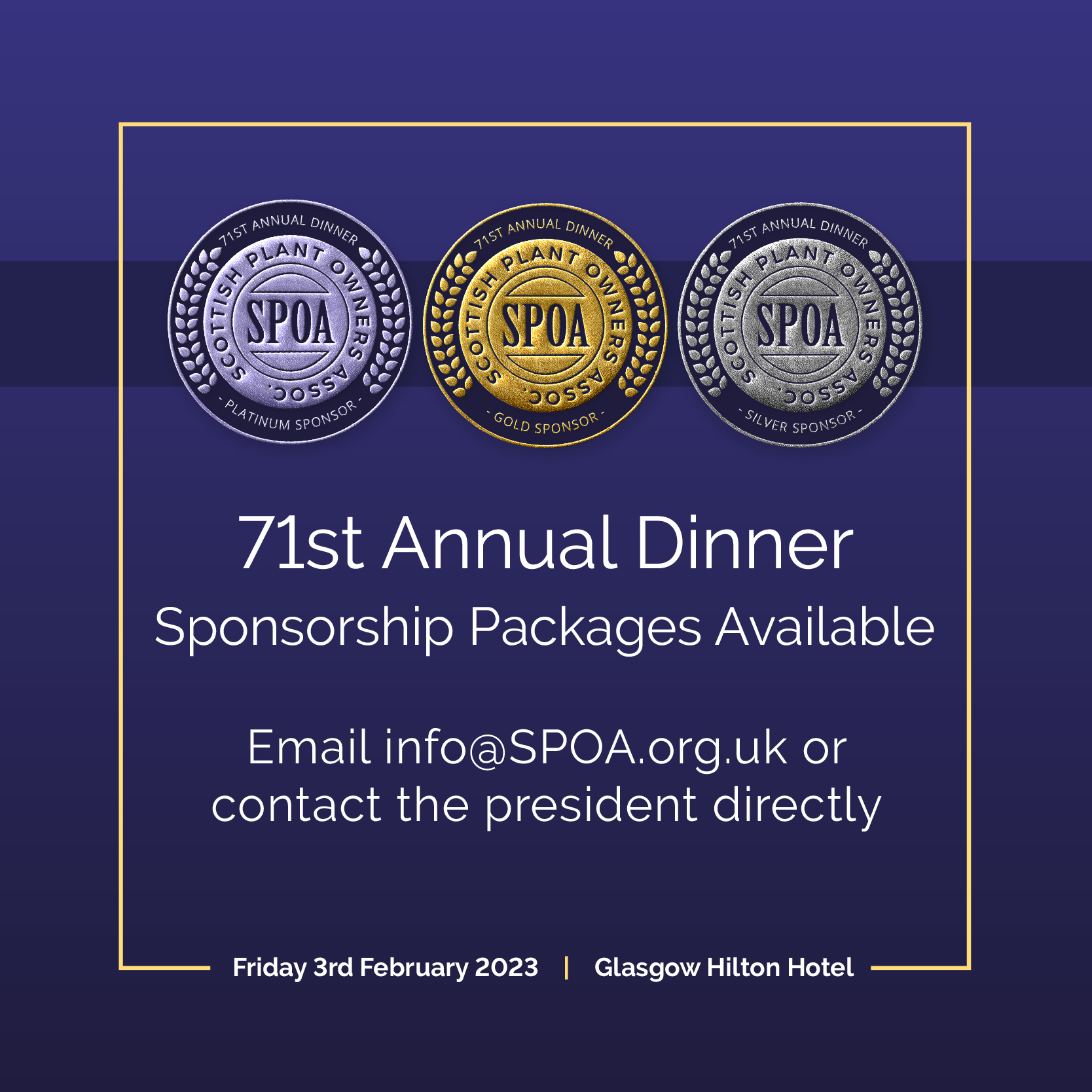 Sponsorship Packages for the 71st SPOA Dinner, 3rd February 2023 :: Spoa